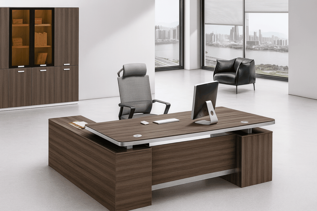 Bureau de direction en bois foncé avec crédence latérale – Big Office ...