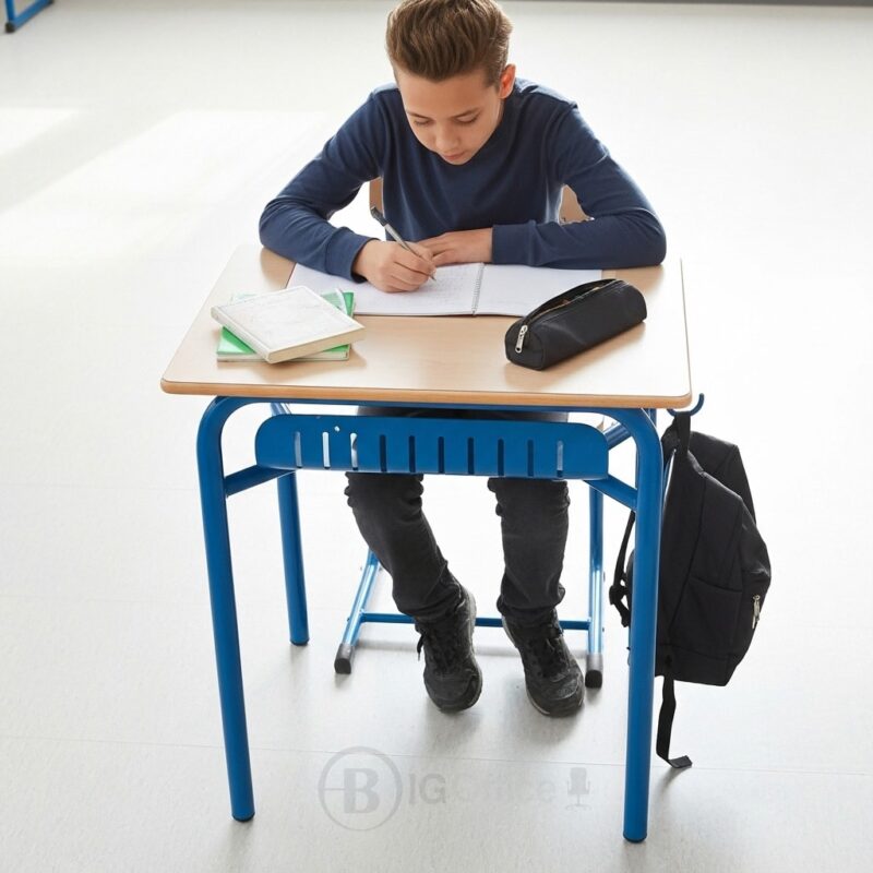Table scolaire individuelle – Structure tubulaire bleue avec tablette ...