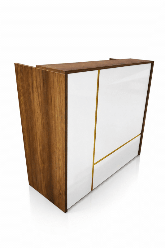 Comptoir d’accueil moderne en MDF avec finition bois et façade blanche ...