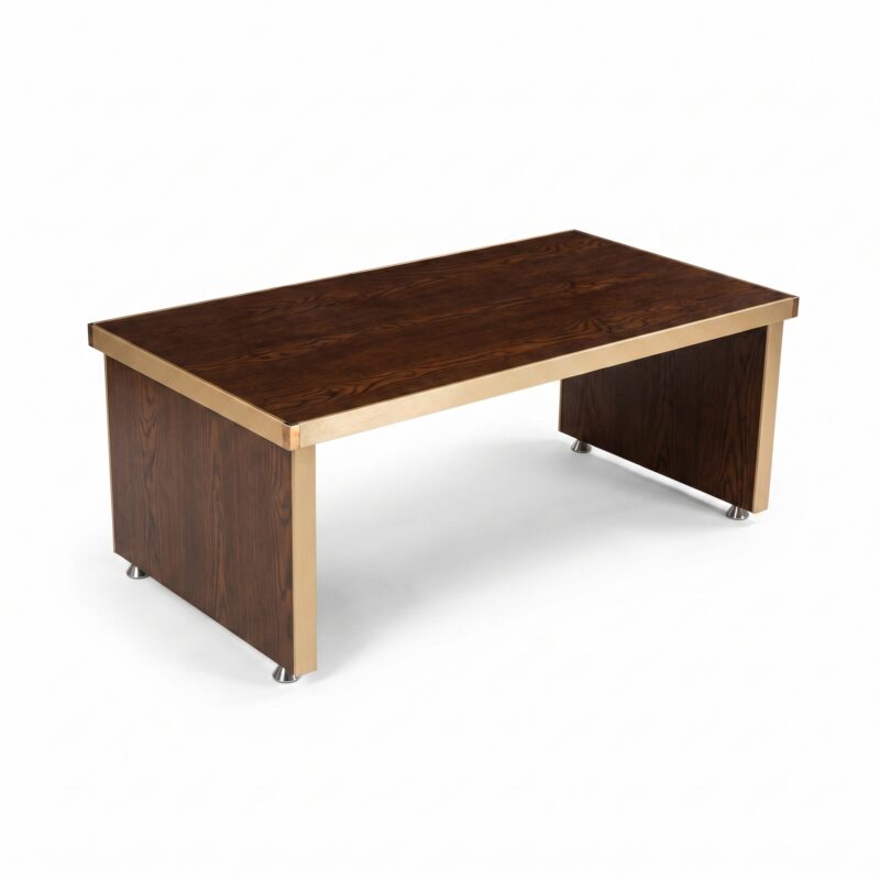 Table Basse MDF Effet Noyer avec Profil Aluminium Doré 120 x 60 x 45 cm ...